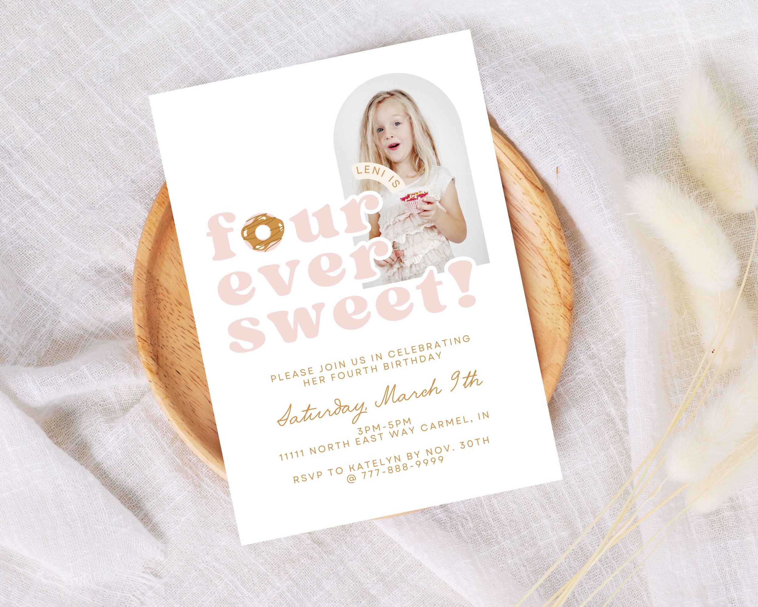 Four Ever Sweet Birthday Party Invite, 4th Birthday Invite, Donut ...