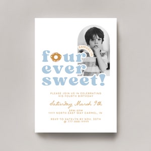 Four Ever Sweet Birthday Party Invite, 4th Birthday Invite, Donut ...