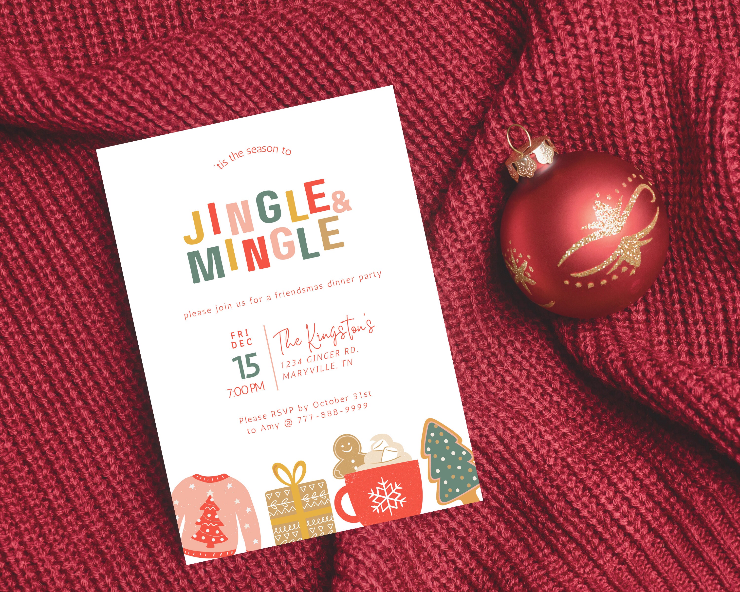 Jingle and Mingle Invitation Holiday Party Invite Template - Etsy