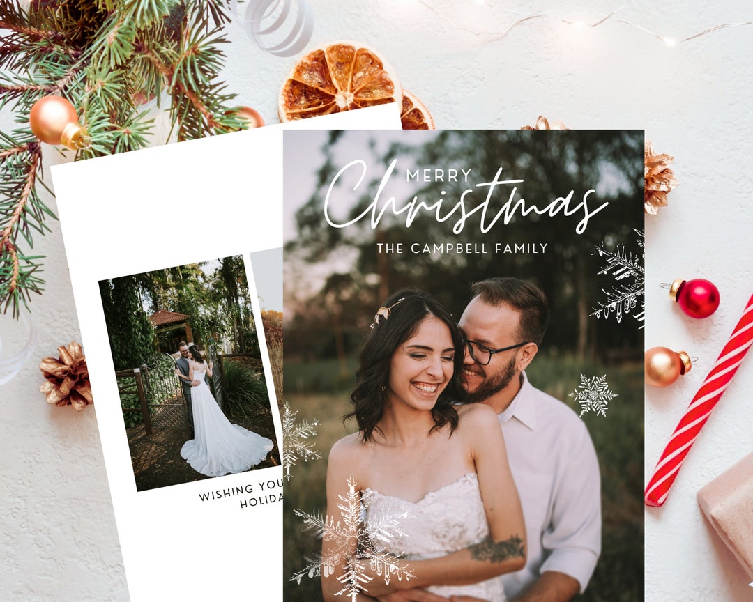 Family Photo Christmas Card, Holiday Card Template Snowflake, Year in ...