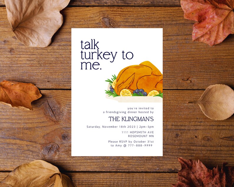 Friendsgiving Talk Turkey to Me Invite Template Friendsgiving - Etsy