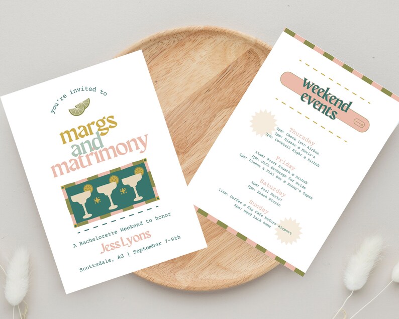 Margs and Matrimony Bachelorette Itinerary Template (digital Download ...
