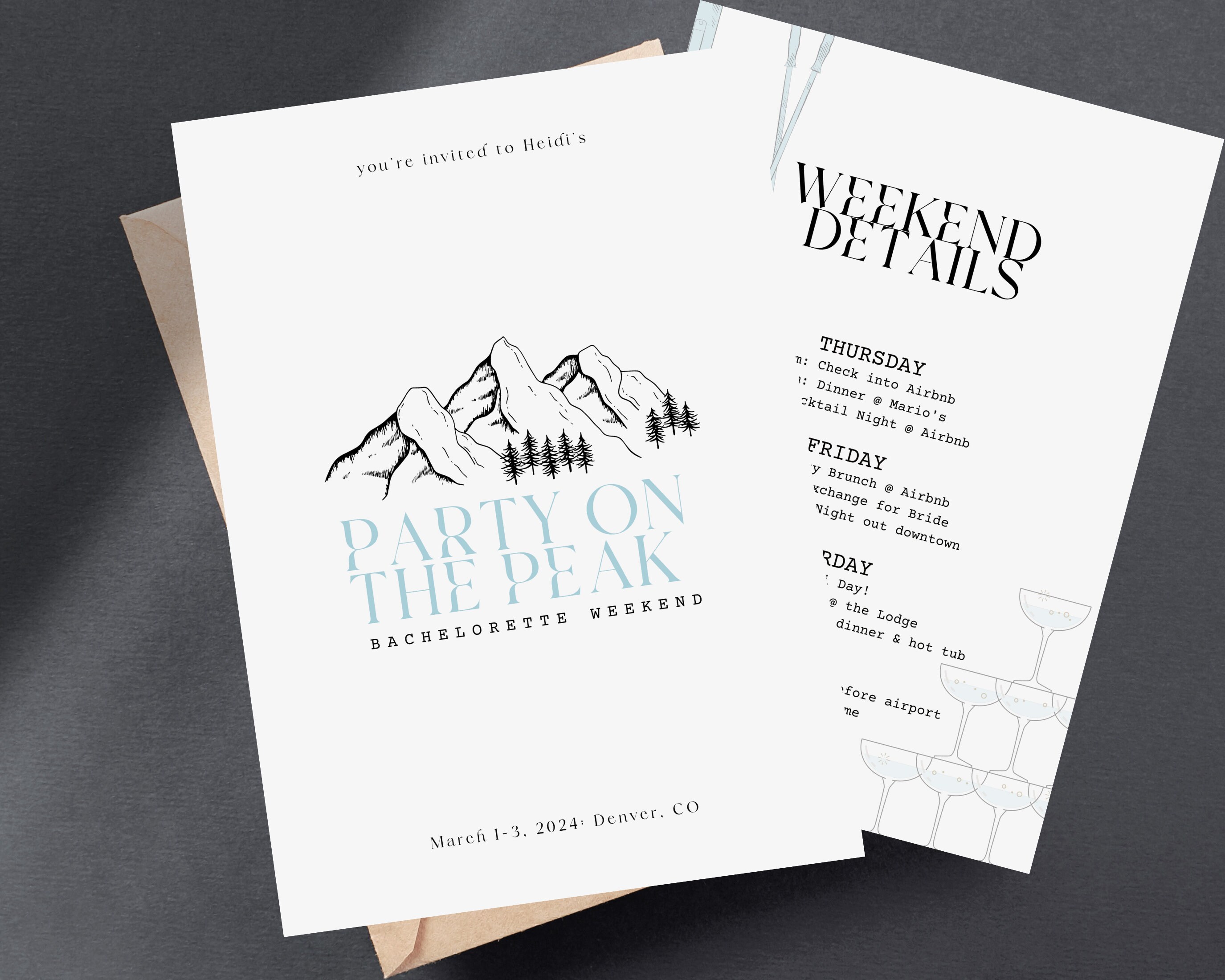 Party on the Peak Bachelorette Party Invitation, Winter Bachelorette ...