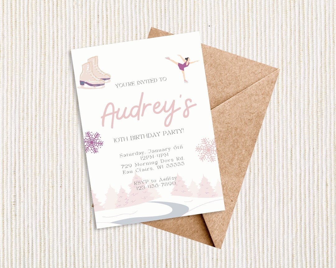 Ice Skating Birthday Invitation, Girls Winter Birthday Party Invitation ...