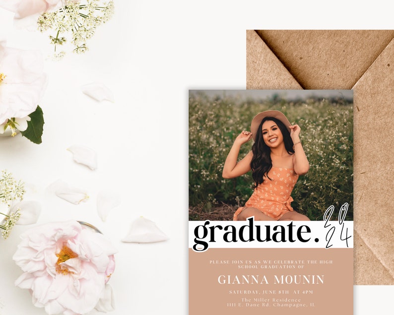 2024 Graduation Announcement Card, Minimal Vertical Grad Party Invite ...