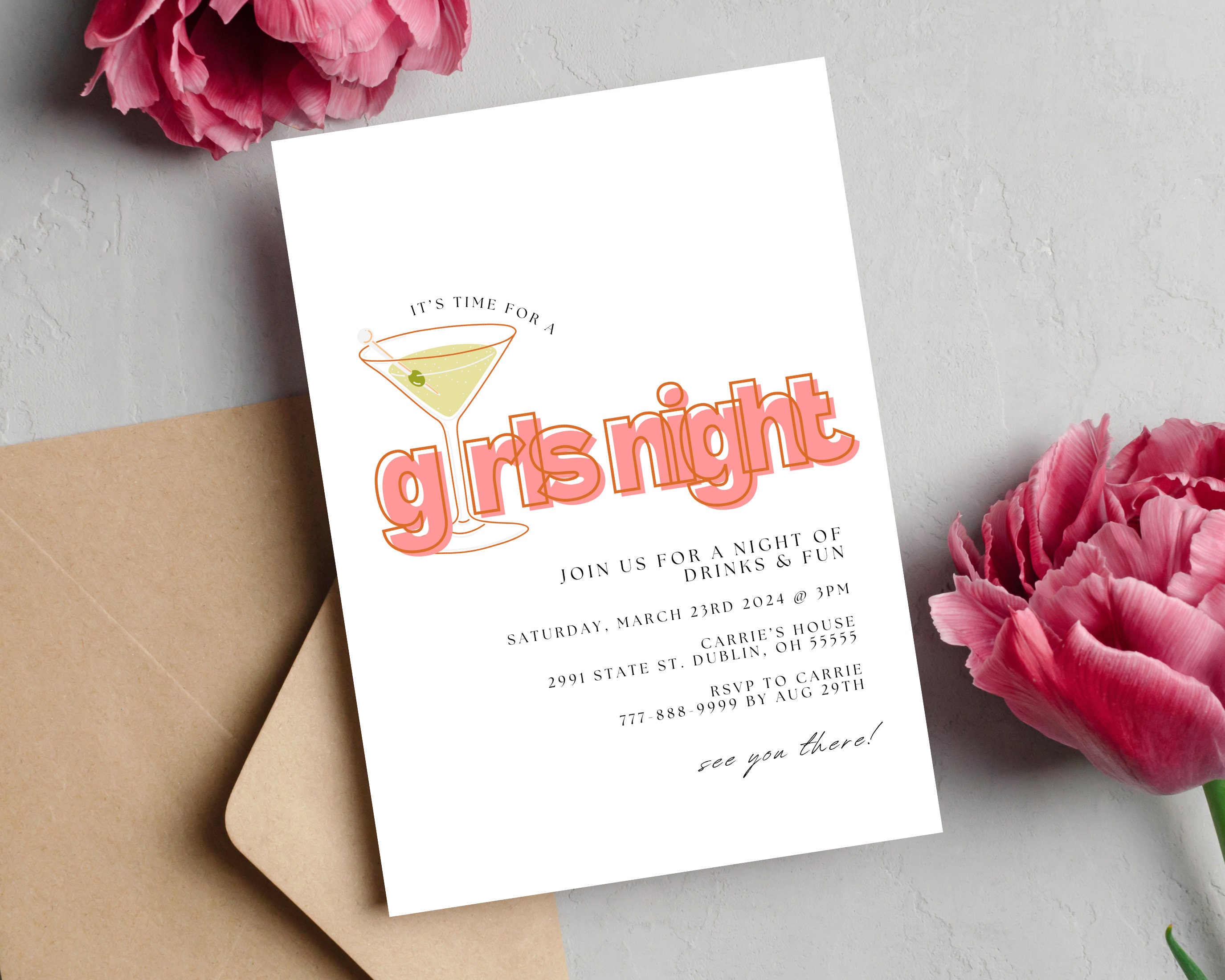 Girls Night Invite, Ladies Night Out, Galentines Invitation, Editable ...