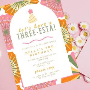 Three Esta Birthday Invitation, 3 Year Old Invite Editable Template ...