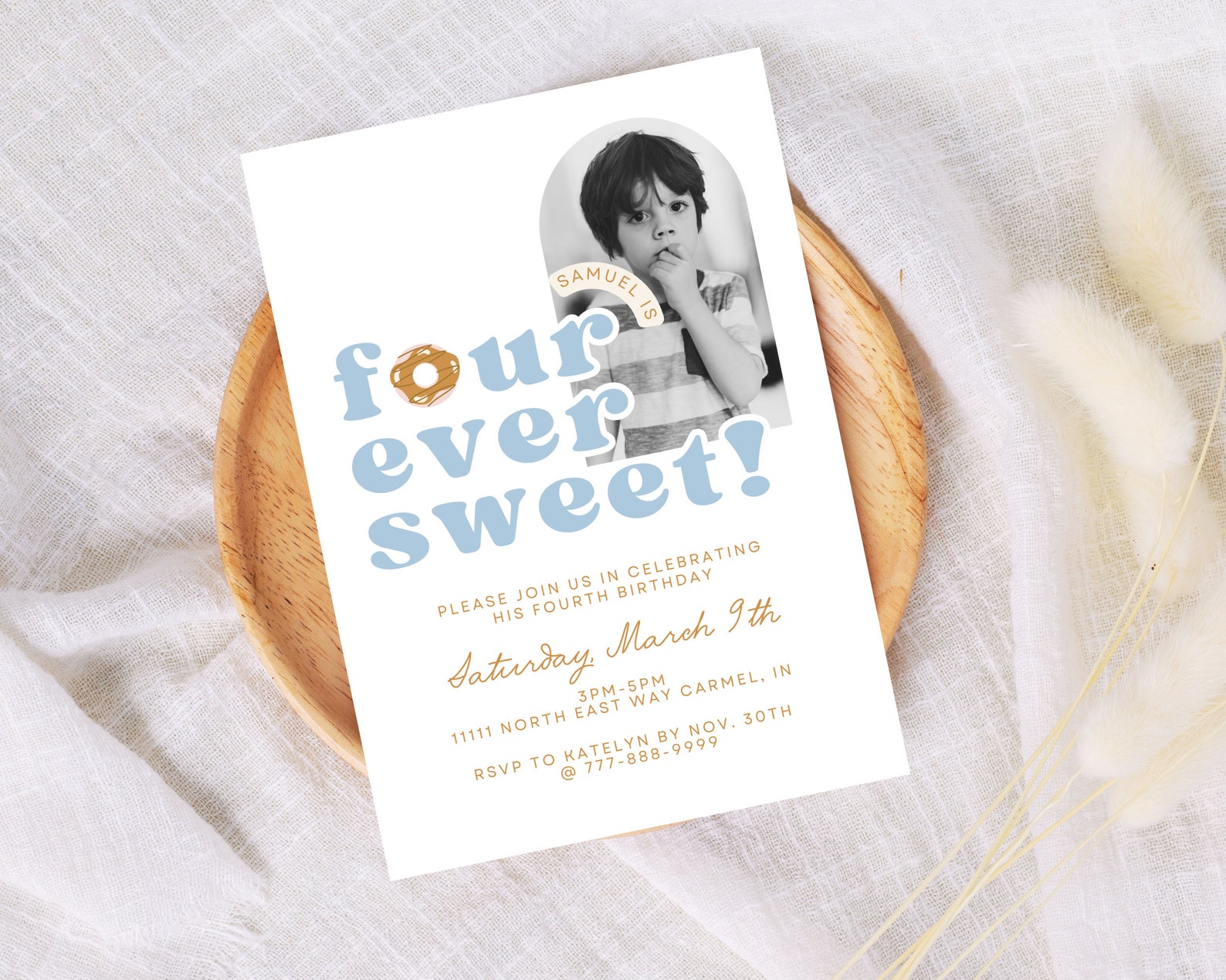 Four Ever Sweet Birthday Party Invite, 4th Birthday Invite, Donut ...
