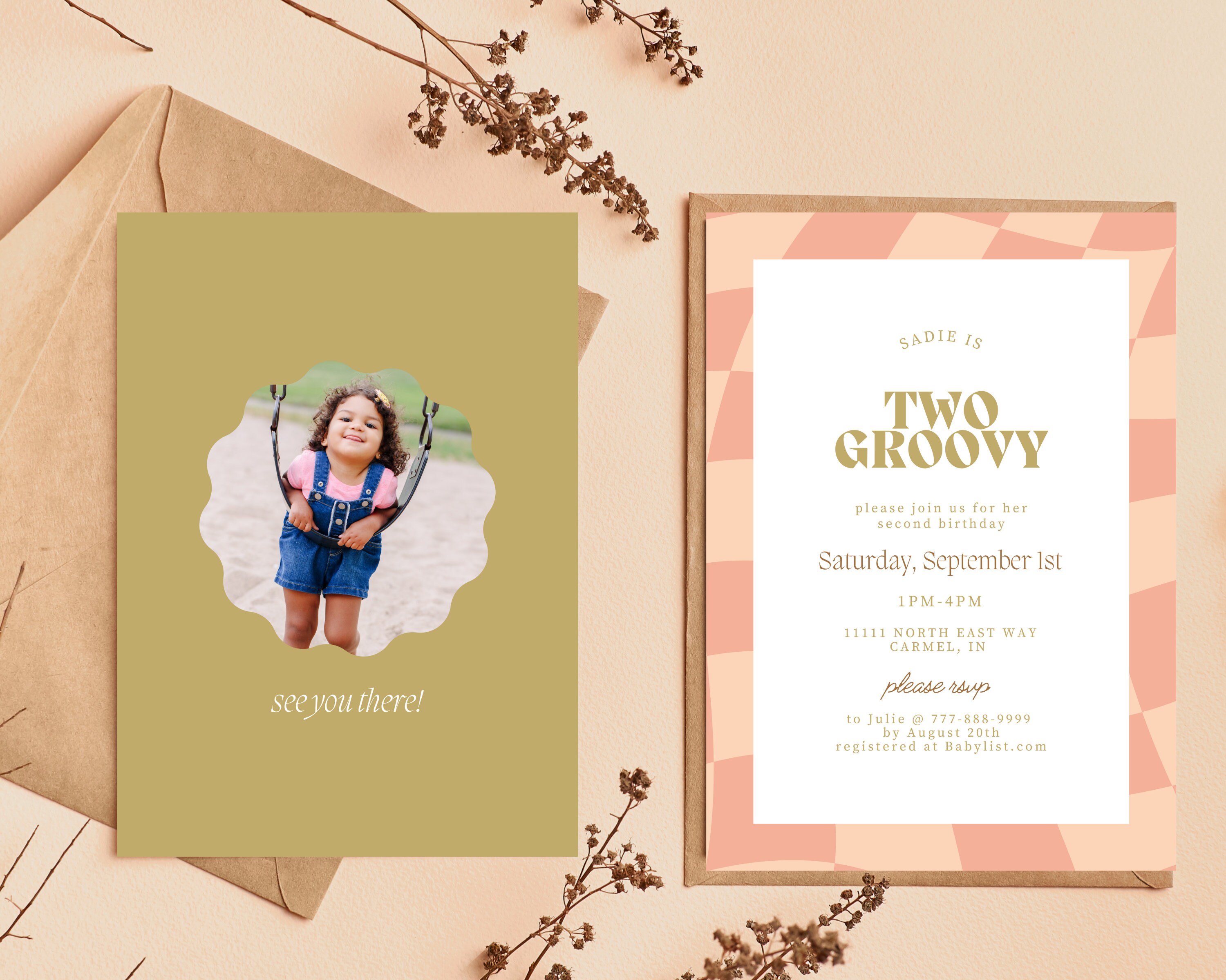 Groovy 2nd Birthday Party Invitation, Two Groovy Party Invite, EDITABLE ...