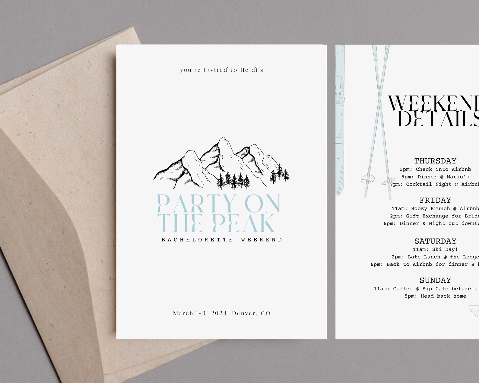 Party on the Peak Bachelorette Party Invitation, Winter Bachelorette ...