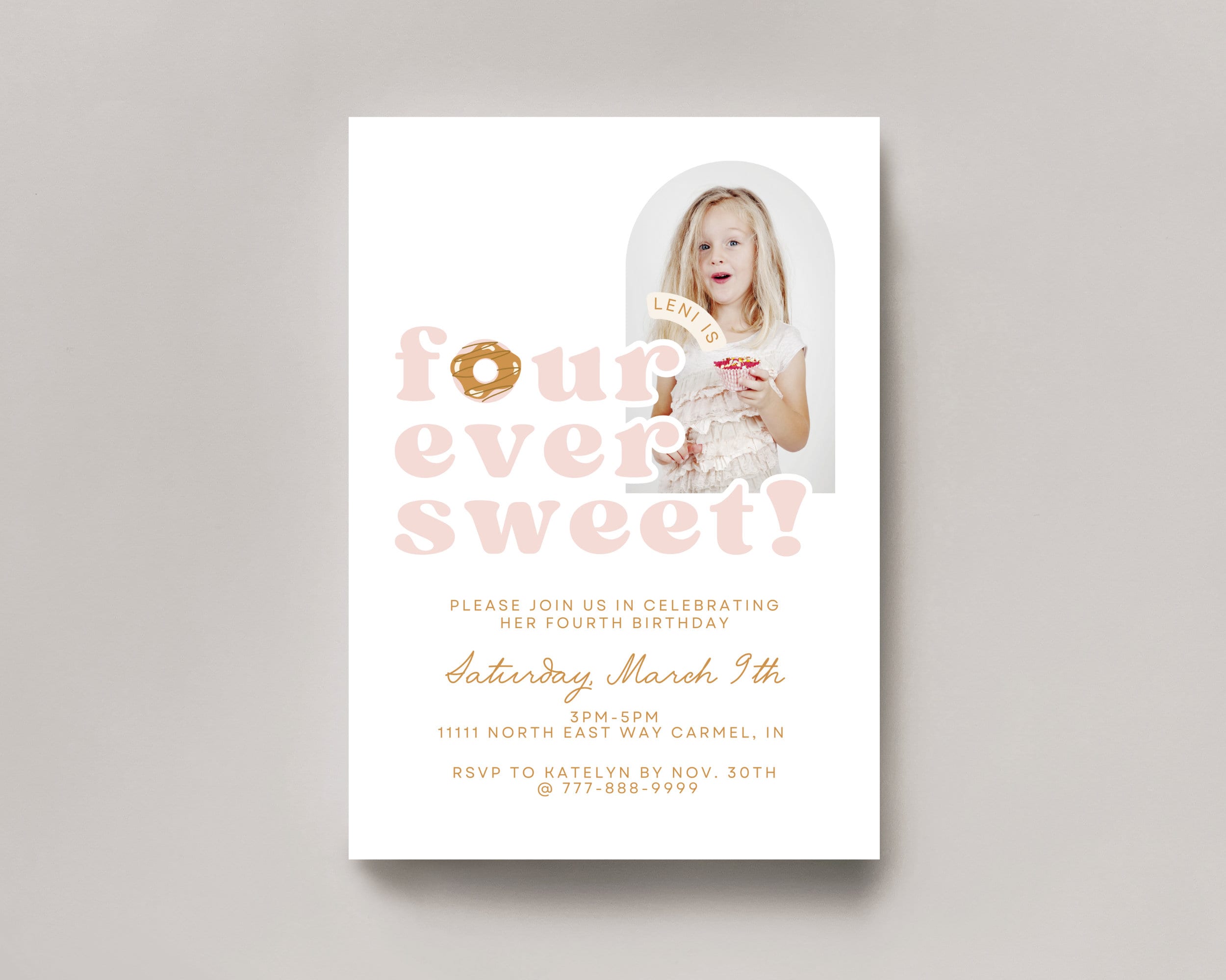 Four Ever Sweet Birthday Party Invite, 4th Birthday Invite, Donut ...