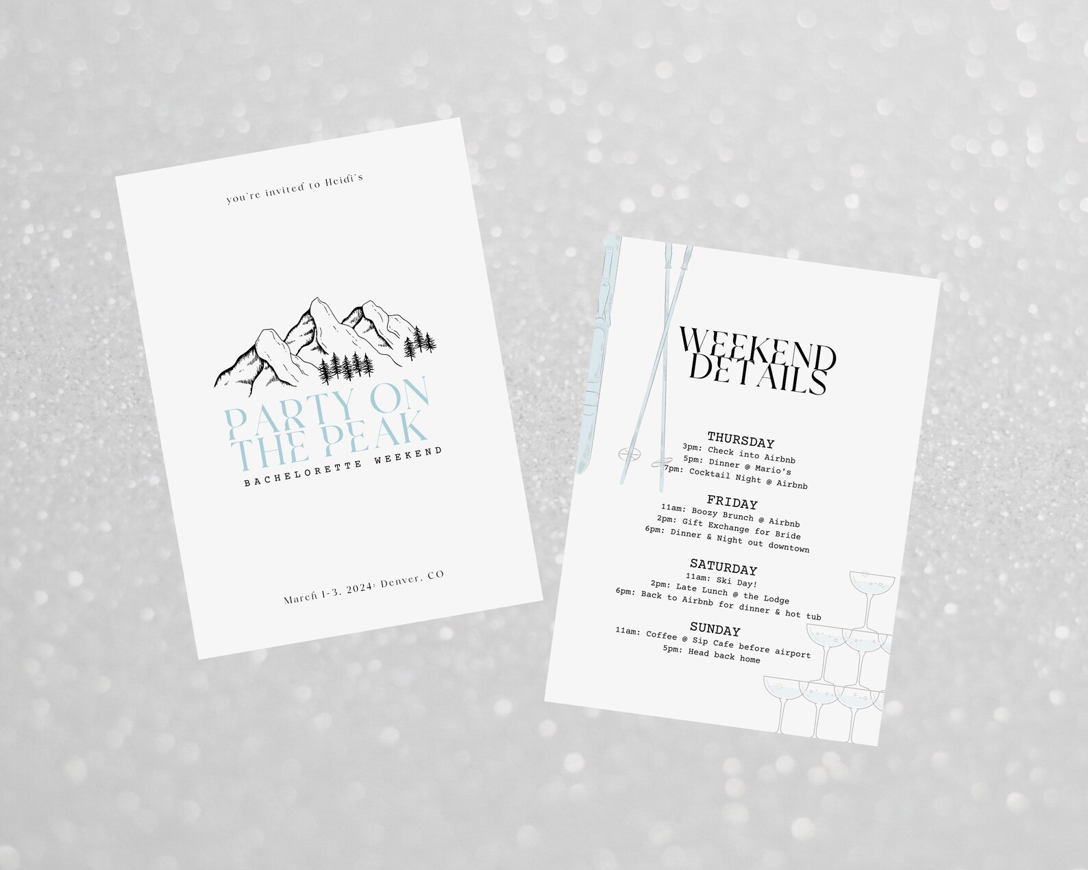 Party on the Peak Bachelorette Party Invitation, Winter Bachelorette ...