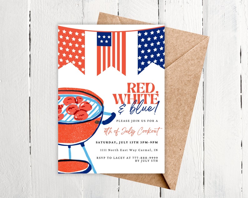 Cookout Invitation 4th of July, Fourth of July Invite, Backyard BBQ ...