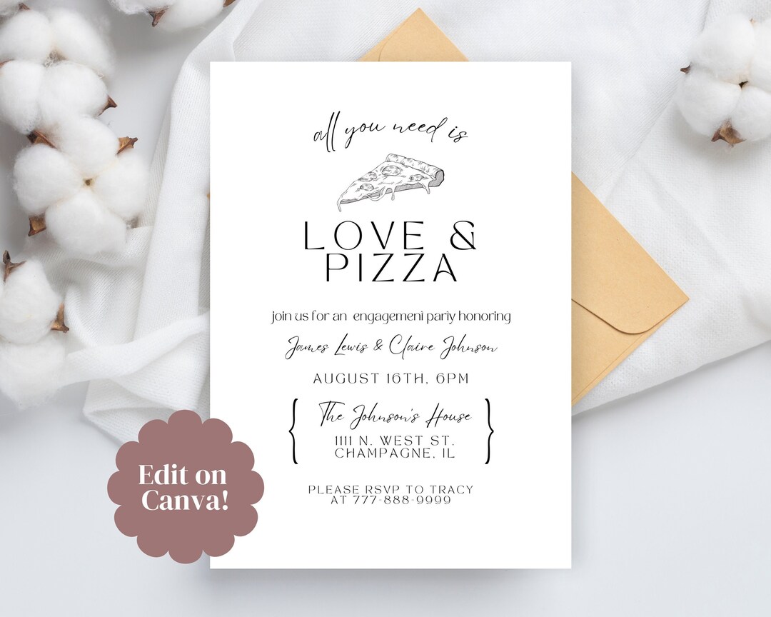 Love and Pizza Invitation, Pizza Engagement Party Invitation, Pizza ...