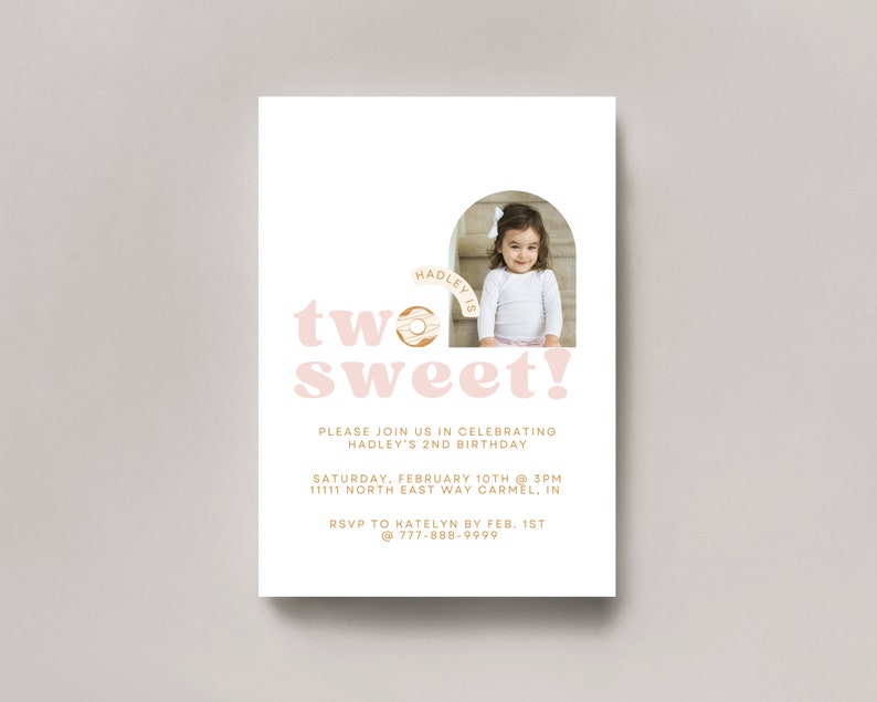 Two Sweet Second Birthday Invite, 2 Year Old Birthday Invitation, Pink ...