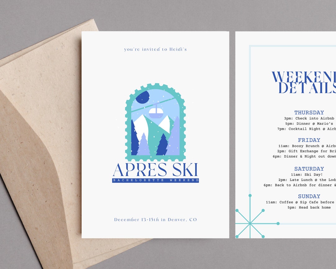 Apres Ski Party Invitation, Winter Bachelorette Weekend Invite, Ski ...