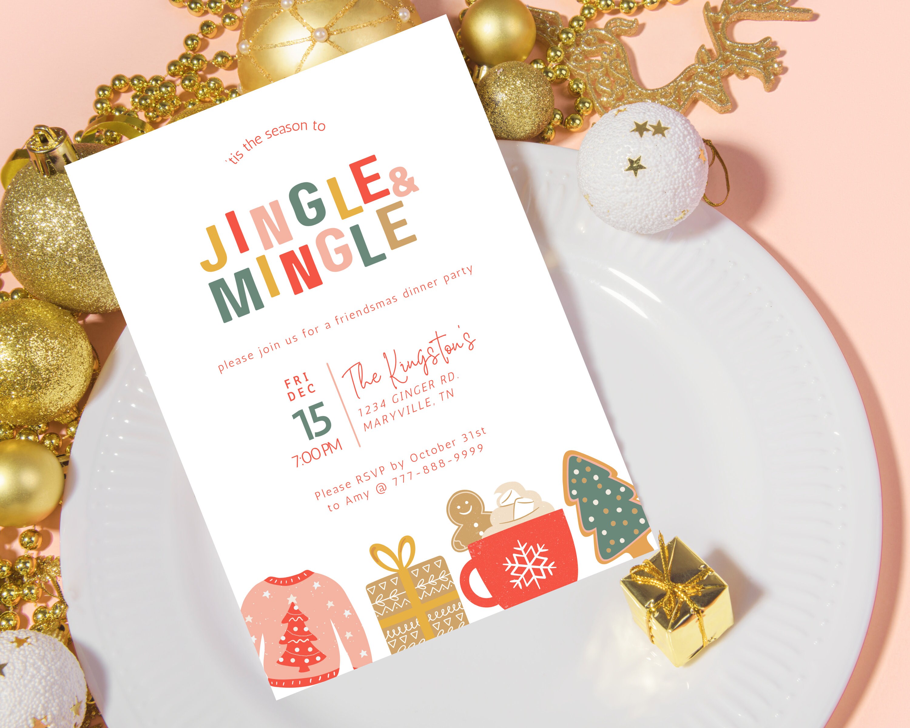 Jingle and Mingle Invitation Holiday Party Invite Template - Etsy