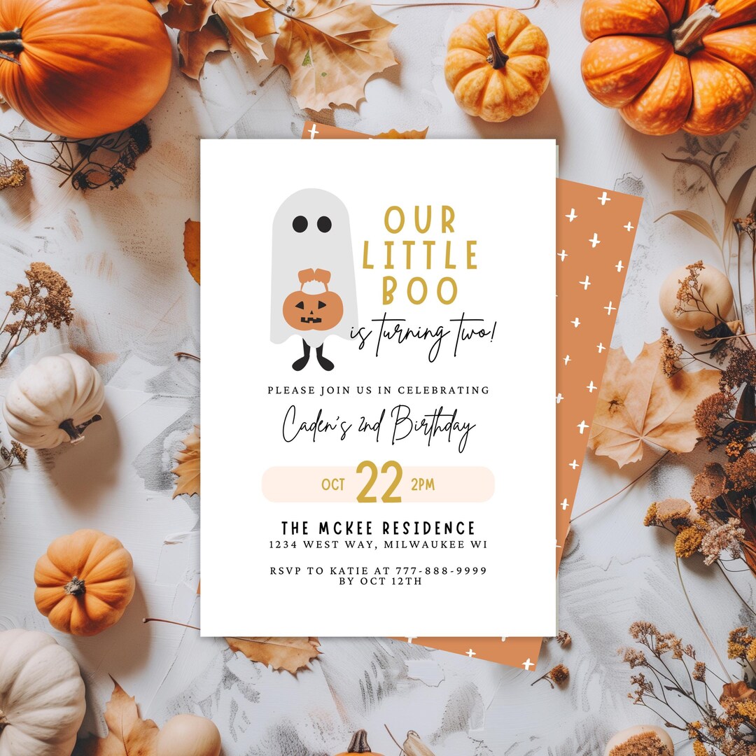 Our Little Boo is Turning Two Second Birthday Party Invitation Template ...
