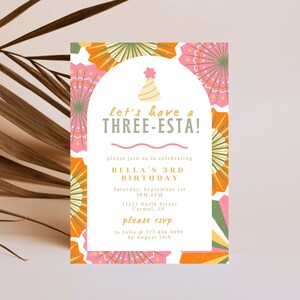 Three Esta Birthday Invitation, 3 Year Old Invite Editable Template ...
