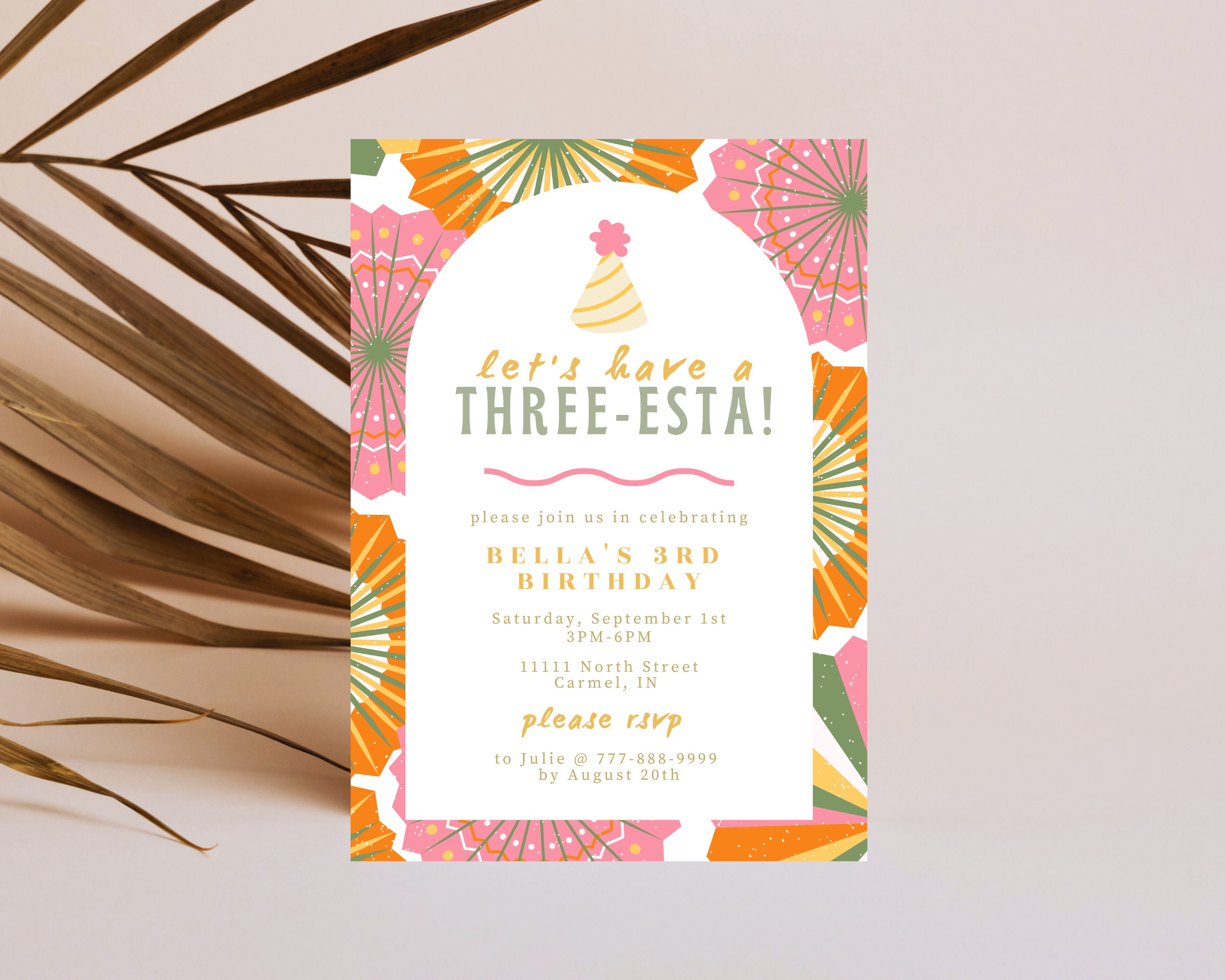 Three Esta Birthday Invitation, 3 Year Old Invite Editable Template ...