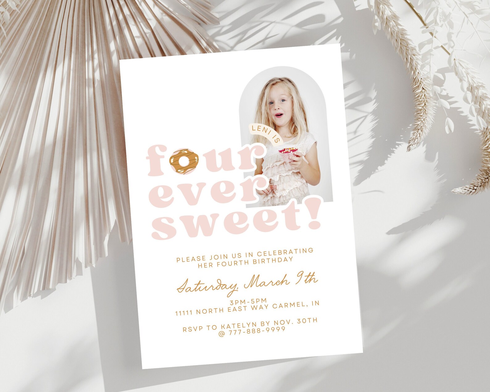 Four Ever Sweet Birthday Party Invite, 4th Birthday Invite, Donut ...