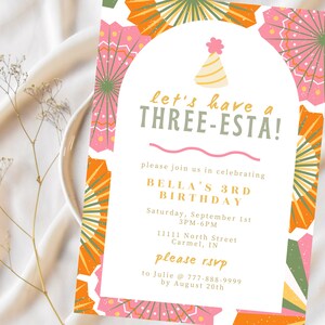 Three Esta Birthday Invitation, 3 Year Old Invite Editable Template ...