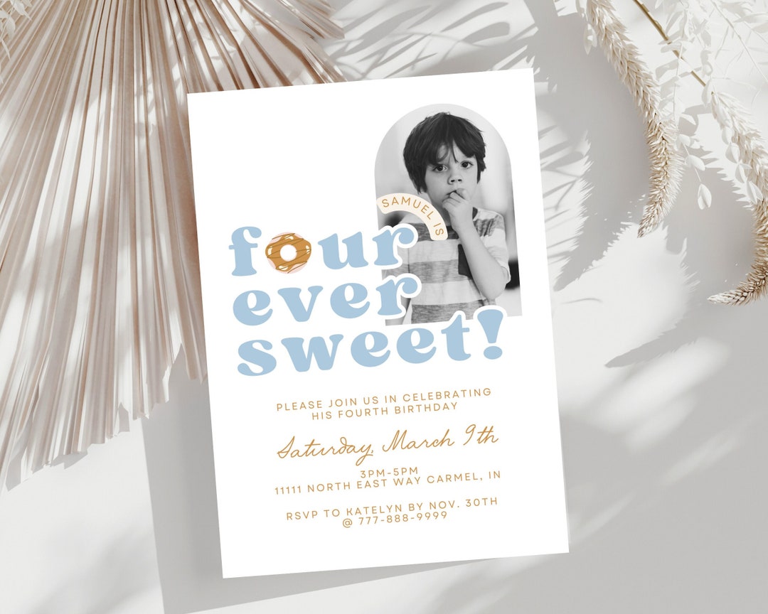 Four Ever Sweet Birthday Party Invite, 4th Birthday Invite, Donut ...