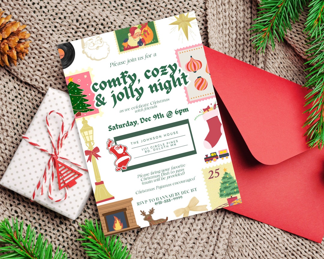 Friendsmas Invite Pajama Party Theme, Holiday Pajama Party Invitation ...