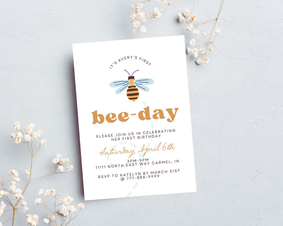 Bee Birthday Invitation, First Bee Day Bee Theme Birthday Invite ...