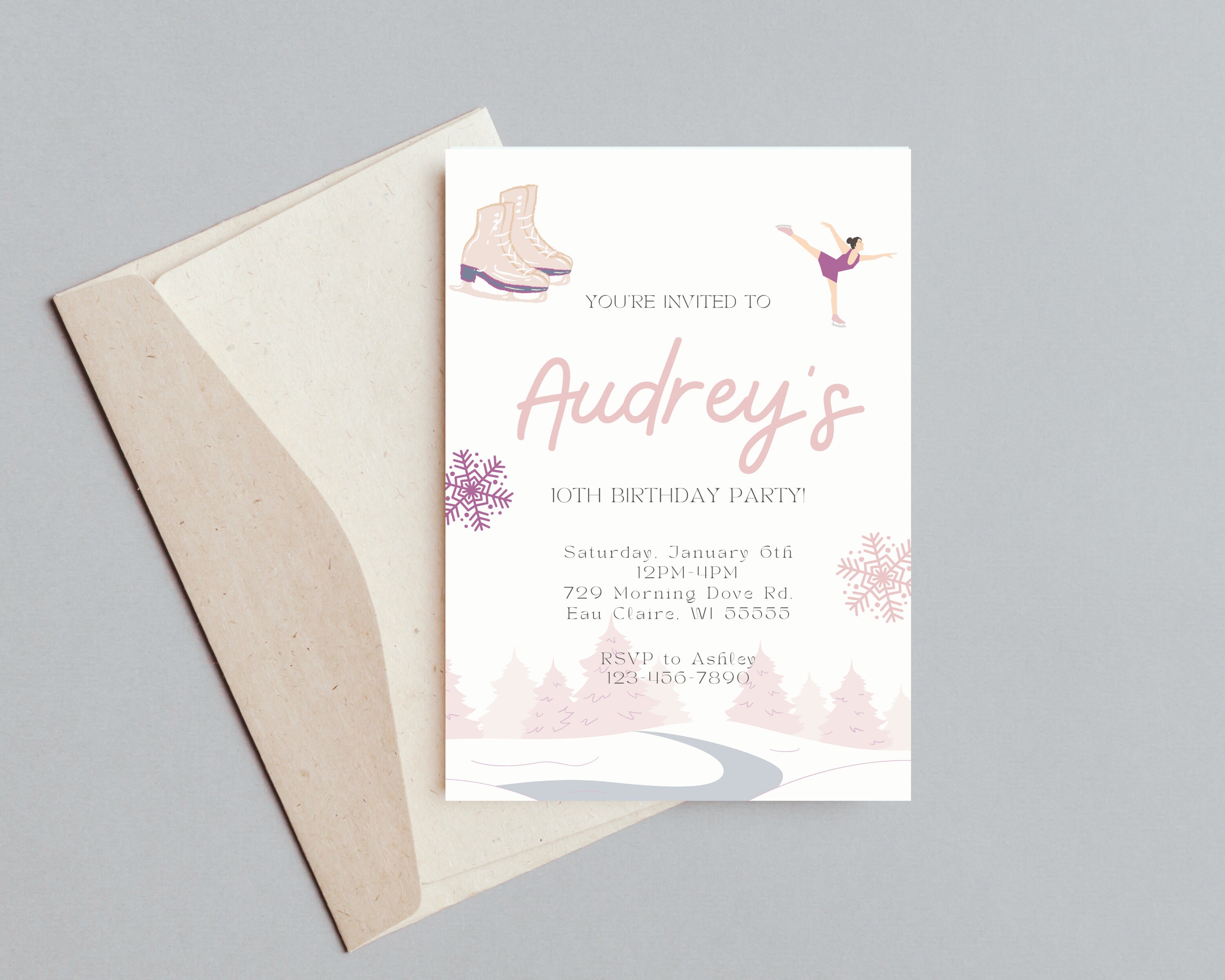 Ice Skating Birthday Invitation, Girls Winter Birthday Party Invitation ...