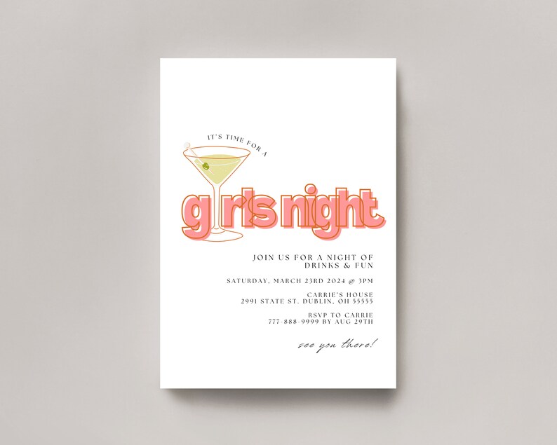 Girls Night Invite, Ladies Night Out, Galentines Invitation, Editable ...