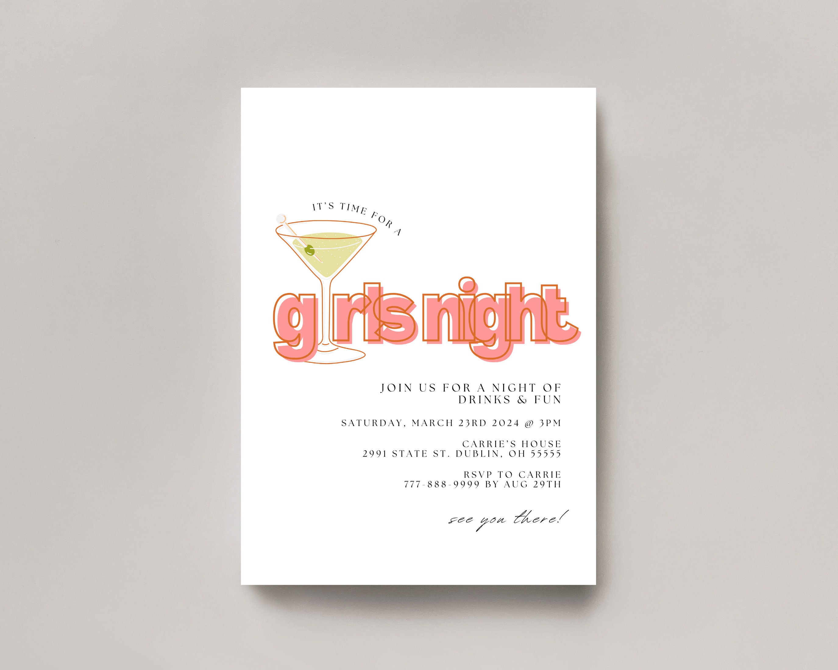 Girls Night Invite, Ladies Night Out, Galentines Invitation, Editable ...
