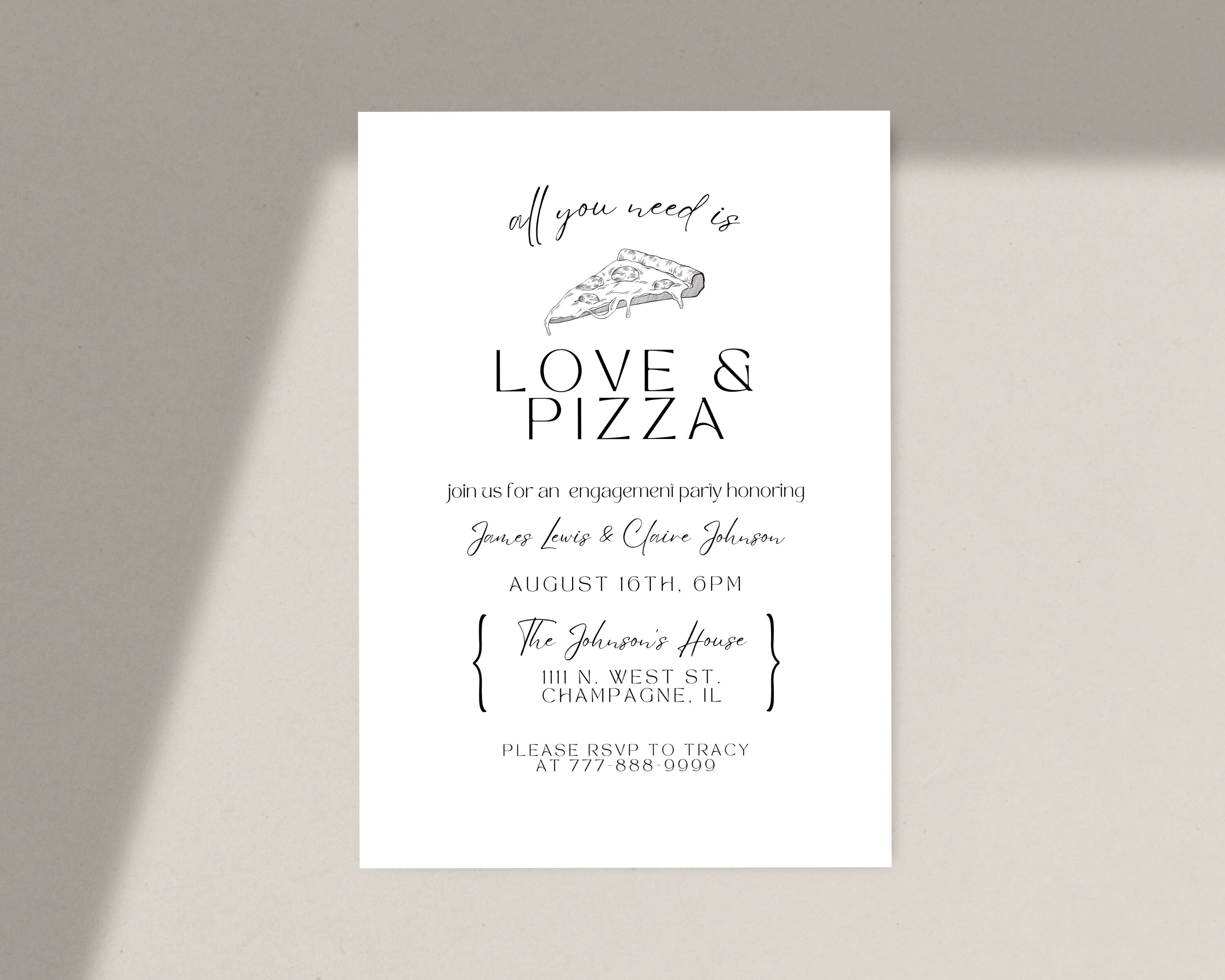 Love and Pizza Invitation, Pizza Engagement Party Invitation, Pizza ...