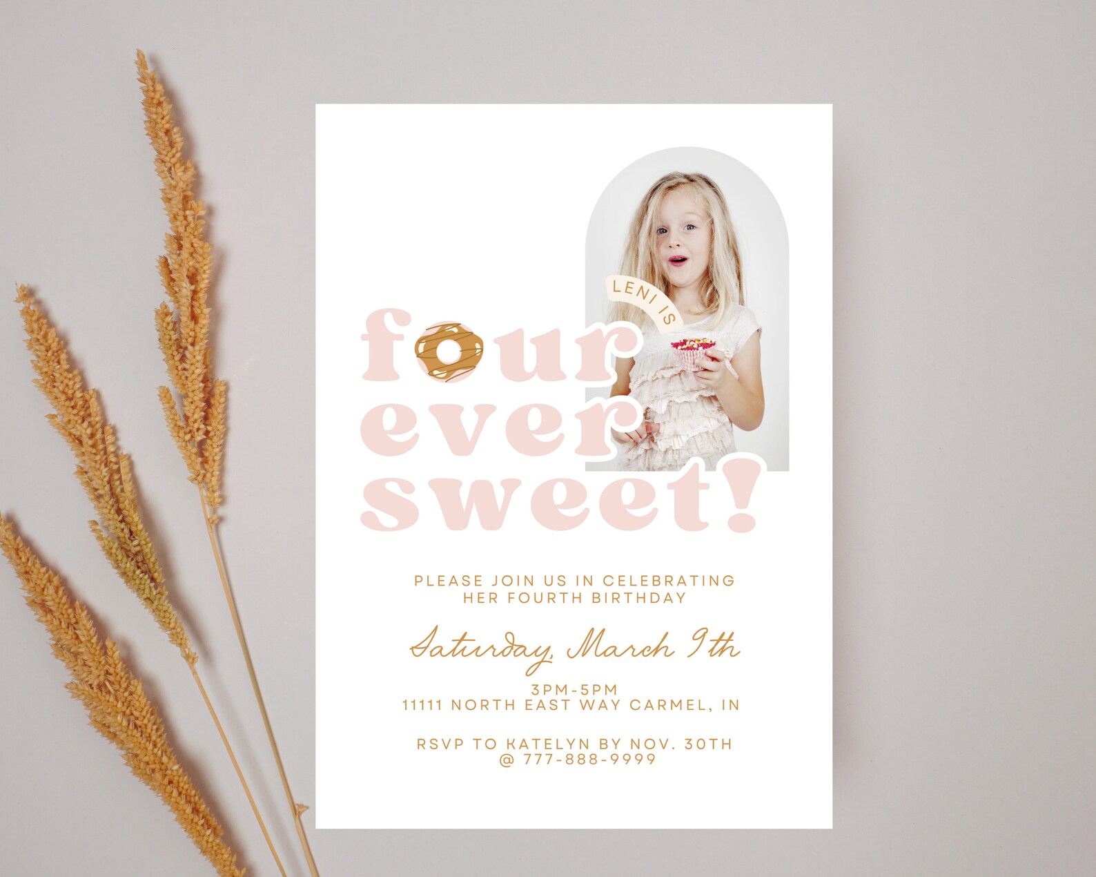 Four Ever Sweet Birthday Party Invite, 4th Birthday Invite, Donut ...
