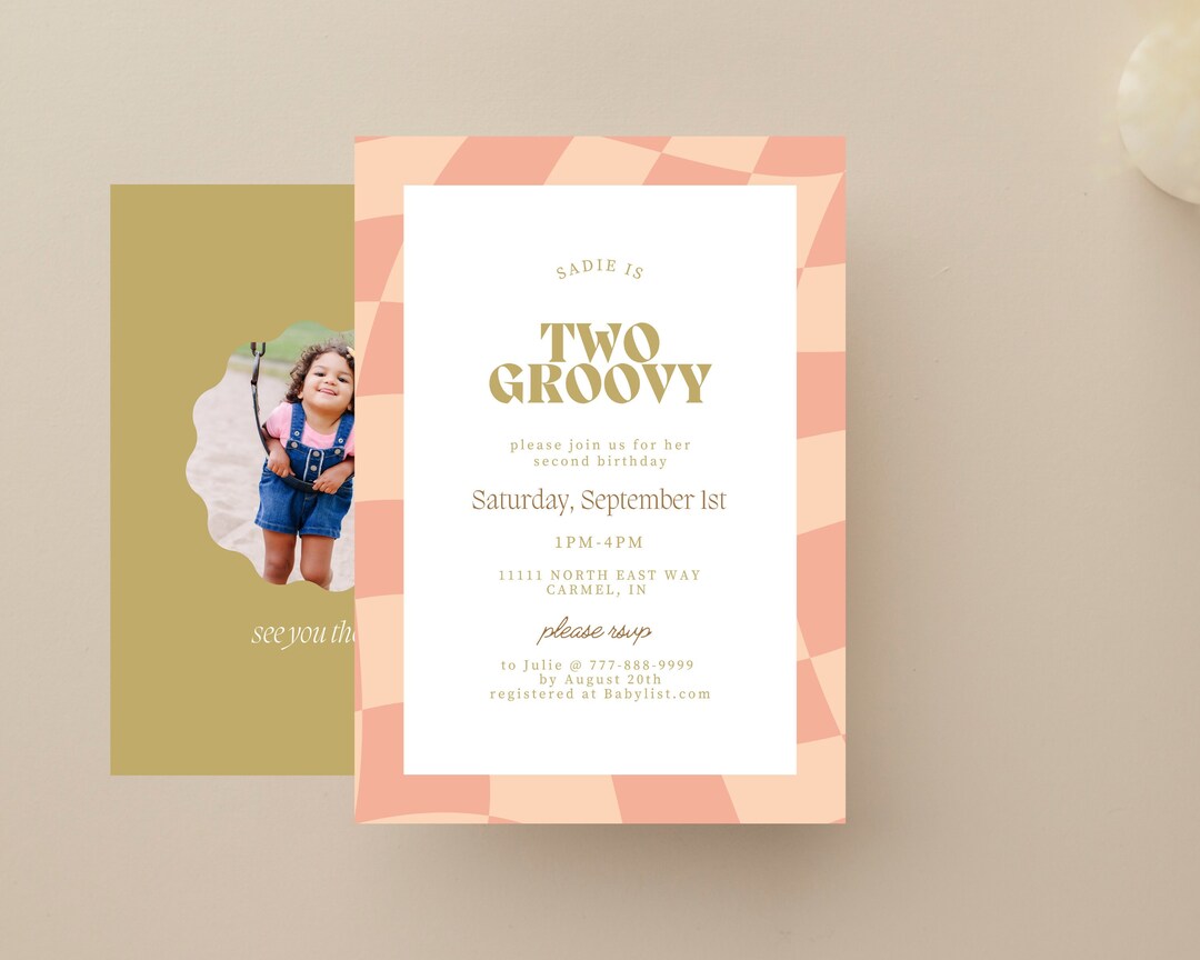 Groovy 2nd Birthday Party Invitation, Two Groovy Party Invite, EDITABLE ...