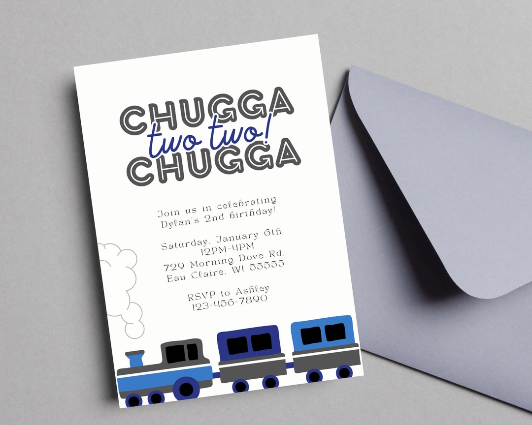 Chugga Chugga Two Two Second Birthday Party Invite, Train Themed ...