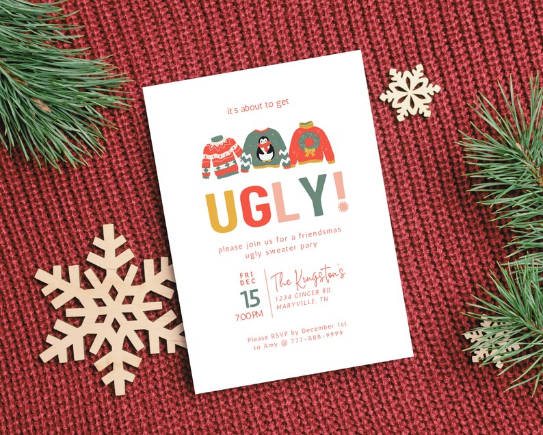 Ugly Sweater Party Invitation, Christmas Holiday Winter Invite (digital ...
