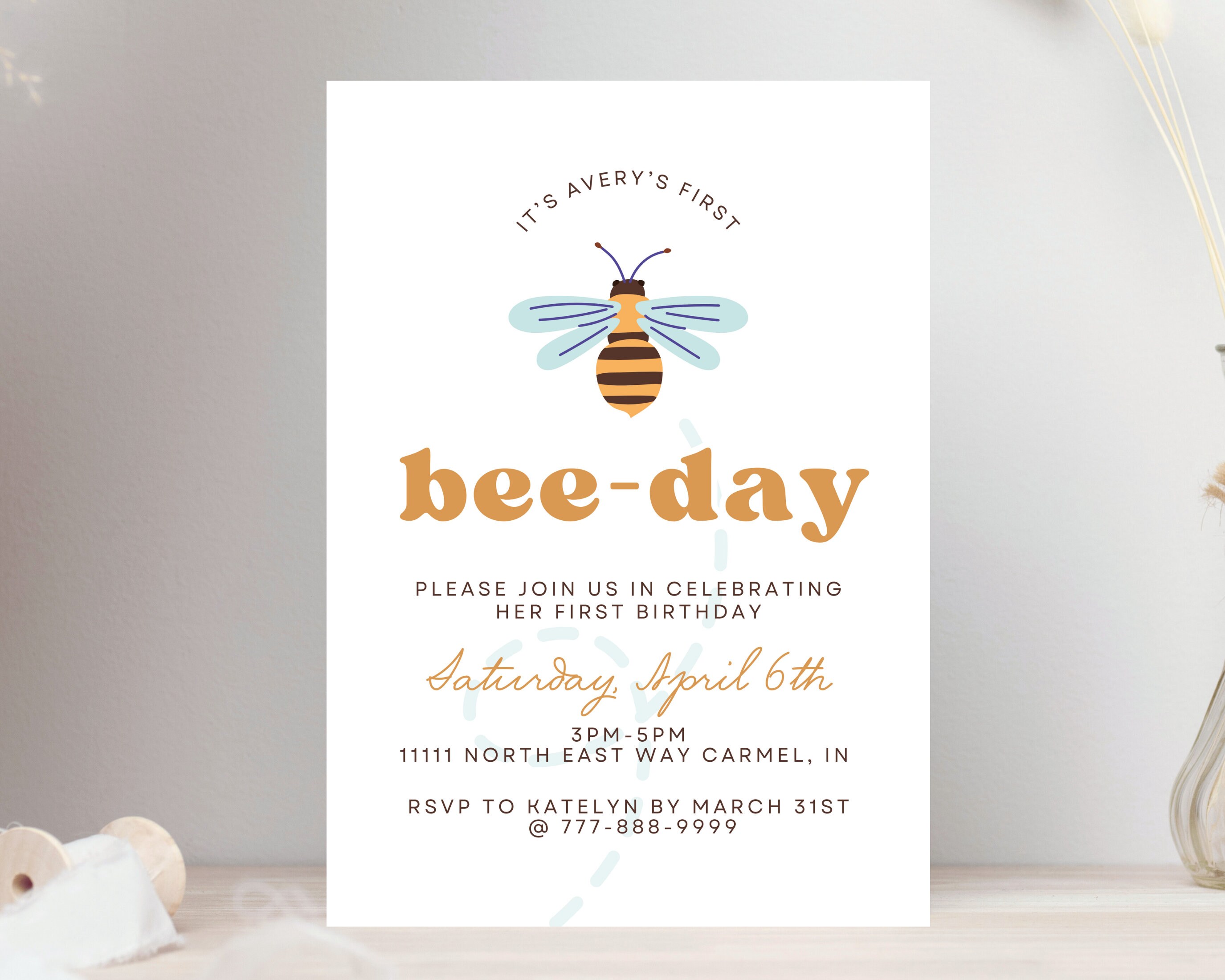 Bee Birthday Invitation, First Bee Day Bee Theme Birthday Invite ...