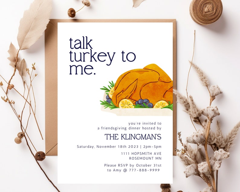 Friendsgiving Talk Turkey to Me Invite Template Friendsgiving - Etsy