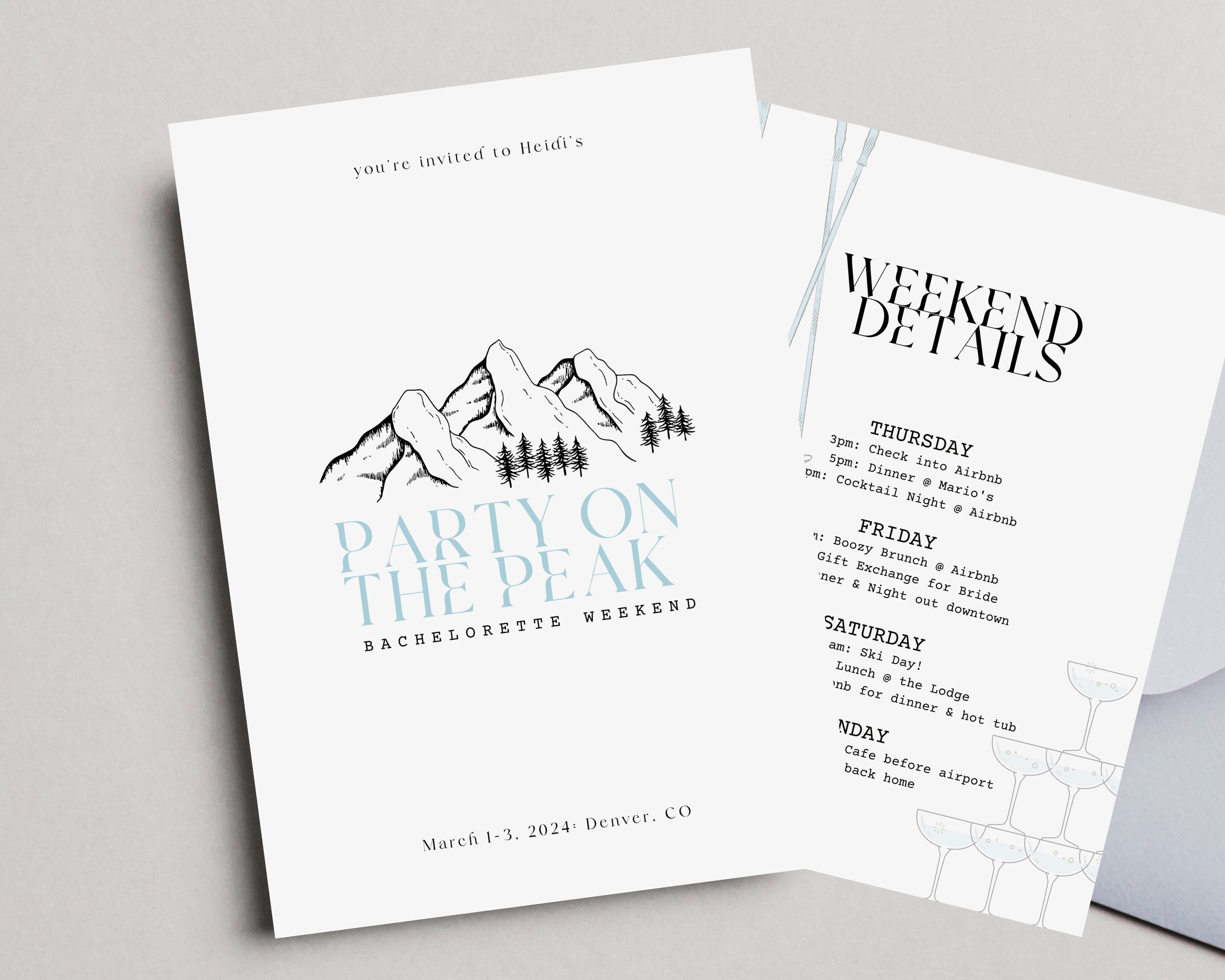 Party on the Peak Bachelorette Party Invitation, Winter Bachelorette ...