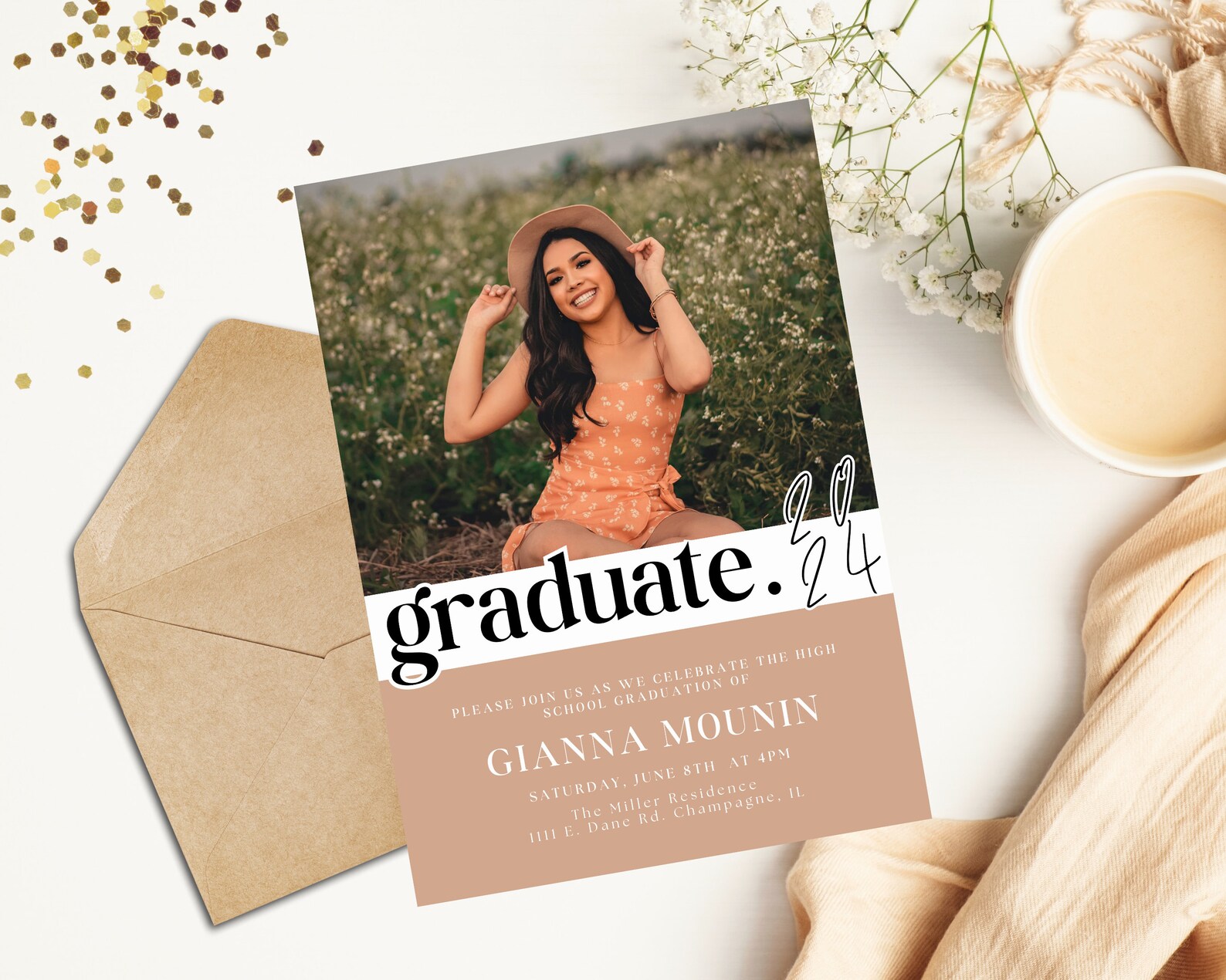 2024 Graduation Announcement Card, Minimal Vertical Grad Party Invite ...