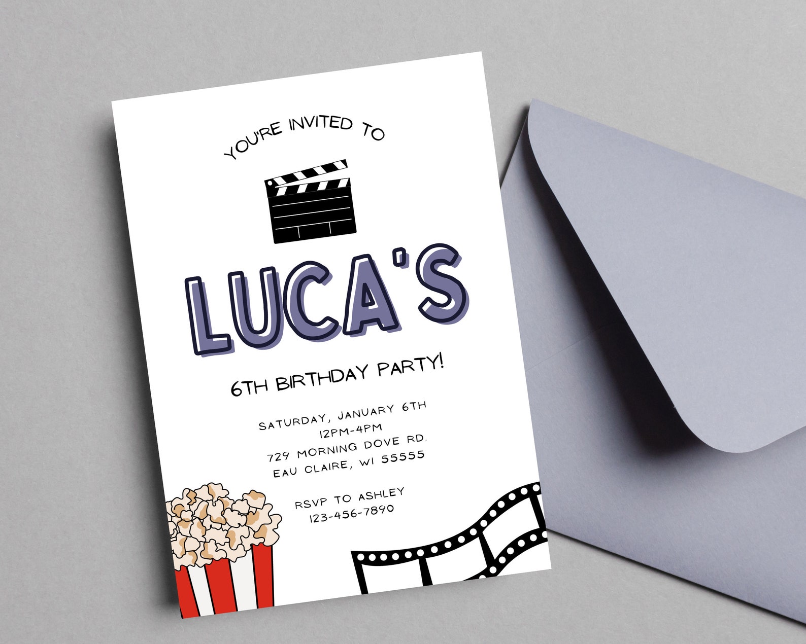 Movie Birthday Party Invitation, Movie Night Party, Popcorn Birthday ...