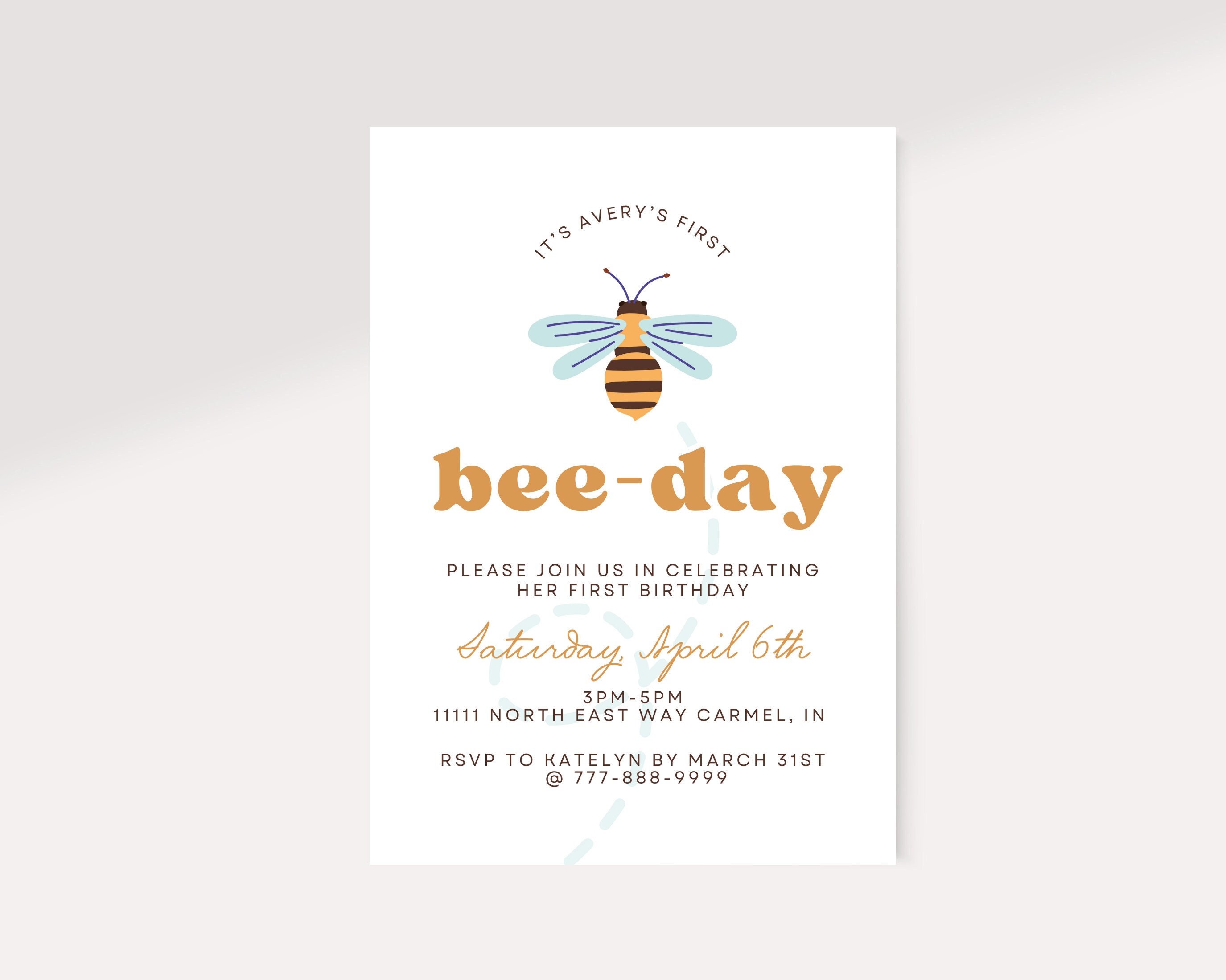 Bee Birthday Invitation, First Bee Day Bee Theme Birthday Invite ...