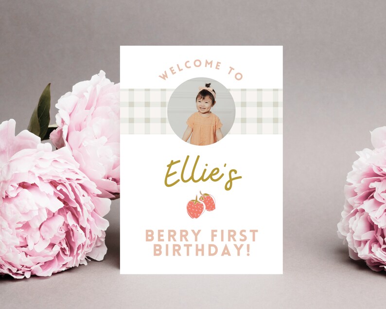 Berry First Birthday Welcome Sign, Baby Girl 1st Birthday Sign ...