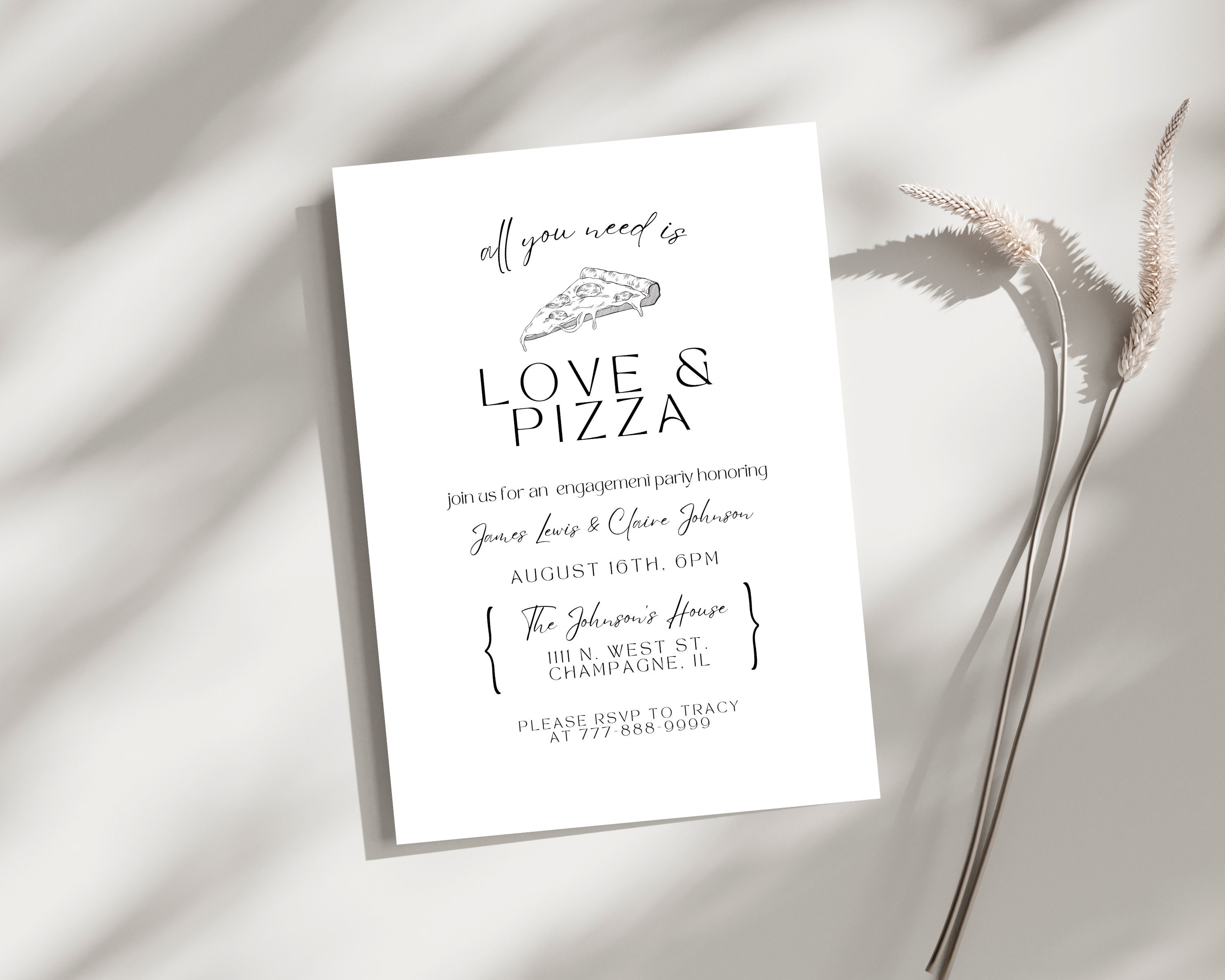 Love and Pizza Invitation, Pizza Engagement Party Invitation, Pizza ...