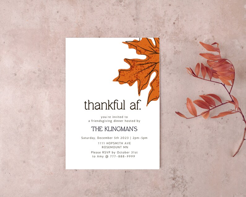 Thankful AF Funny Friendsgiving Party Invite Thanksgiving Invites Happy ...