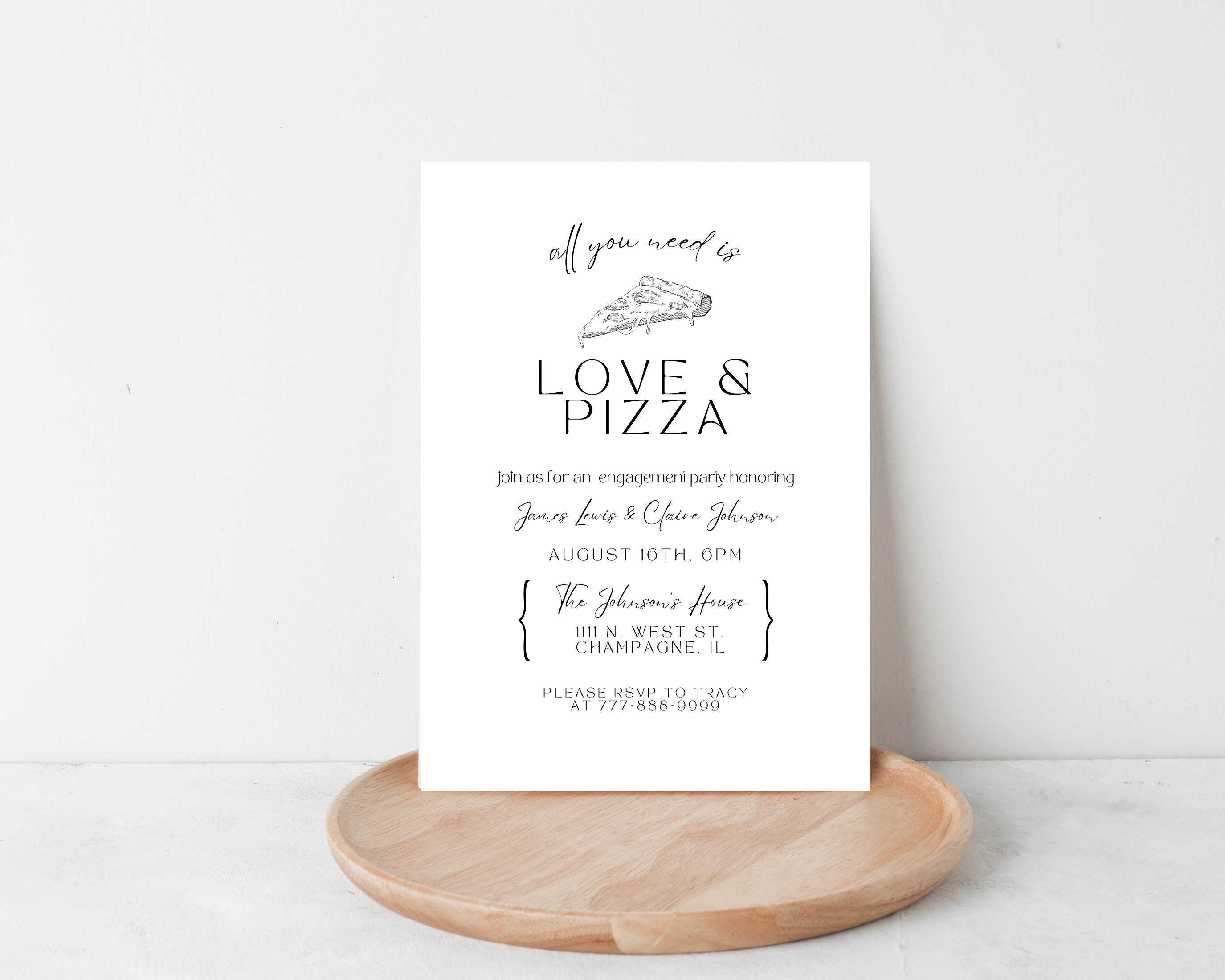 Love and Pizza Invitation, Pizza Engagement Party Invitation, Pizza ...