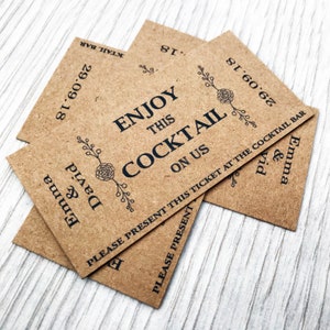 Wedding Cocktail Drink Tokens Personalised Tickets Qty 50 Brown Kraft ...