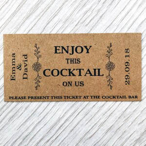 Wedding Cocktail Drink Tokens Personalised Tickets Qty 50 - Brown Kraft ...