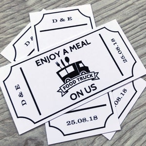 50 Personalised Wedding Food Truck Tickets - White Coupons Wedding Meal ...